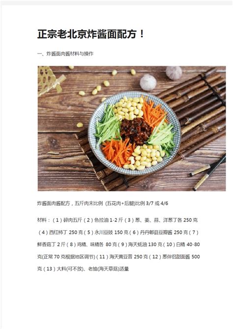 正宗老北京炸酱面技术配方 文档之家