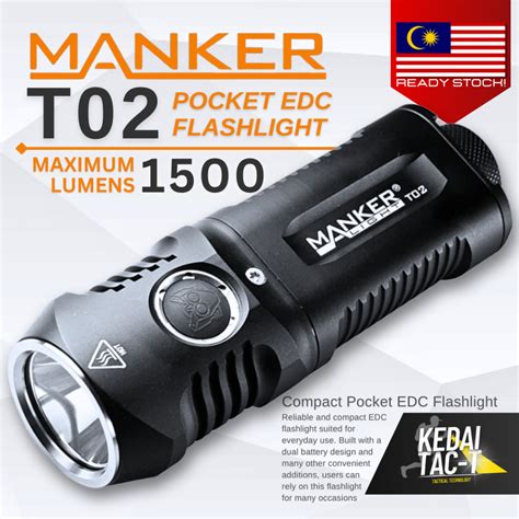 Manker T02 1500l Pocket Edc Flashlight Original Ready Stock In