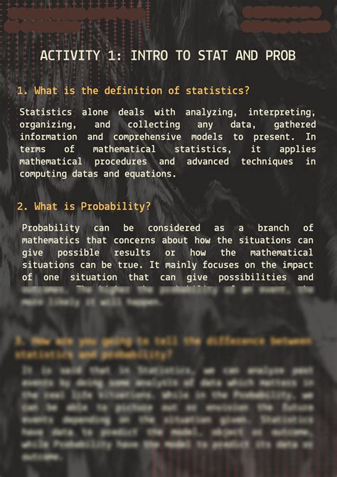 SOLUTION Introduction To Statistics And Probability Activity With Answers Studypool