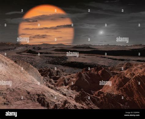 A Binary Star System Consisting Of A Red Giant And A White Dwarf Seen From A Hypothetical