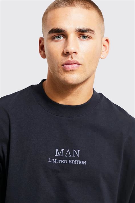 Boohooman Man Oversized Embroidered T Shirt In Black Garmisland