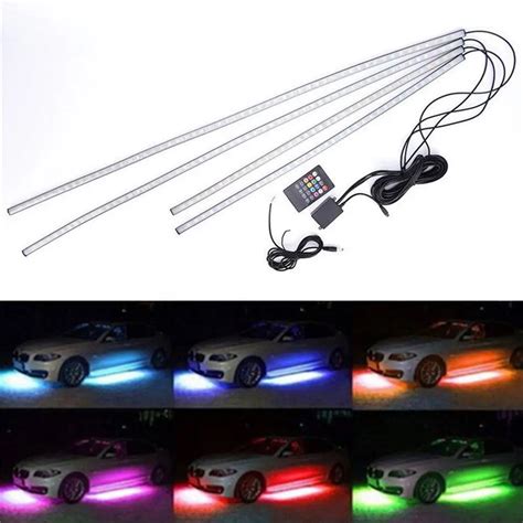 4PC Waterproof RGB Car LED 60 90 Vehicle RGB Seven Color Remote Control Music Audio Controlled