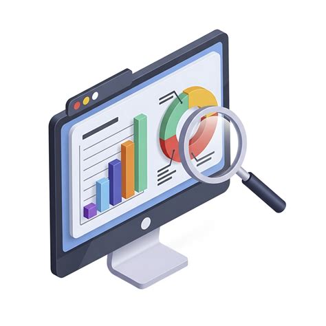 3d Computer Analytics Dashboard With Magnifying Glass 66880220 Png