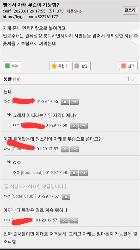 해연갤 ㅈㄱㅁㅇ 저격 티저 연재질 댓관리질 박제