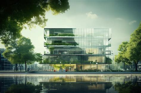 Premium AI Image Generative Ai Modern Office Building With Green Trees