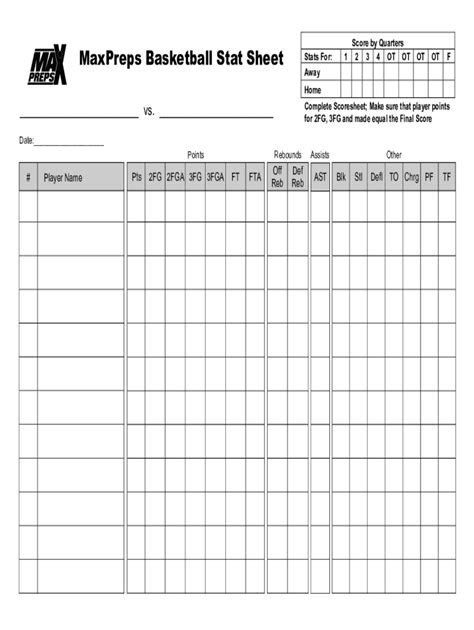 Basketball Stat Sheet Template Excel