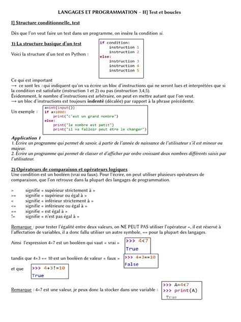 Tests Et Boucles En Programmation Python Pdf Structure De Contrôle