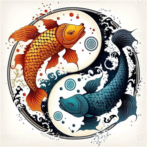 Cartoon Style Clip Art Illustration Of Yin And Yang Pattern Koi Carp