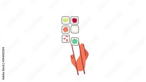 Eating Sushi Rolls Animation Japanese Food Pick Up Maki With