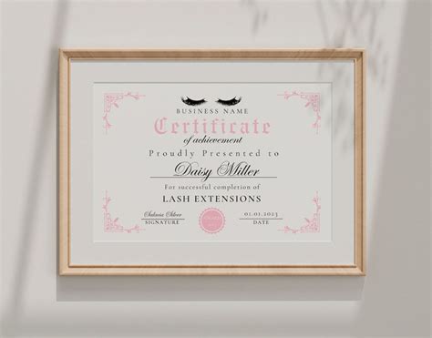 Lash Extension Certificate Of Completion Editable Lash Artist