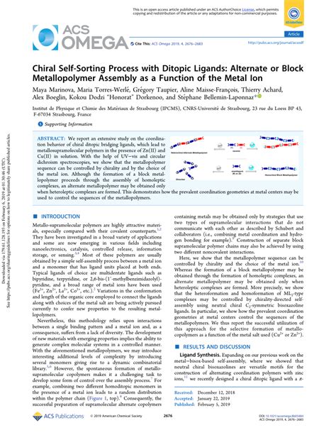 Pdf Chiral Self Sorting Process With Ditopic Ligands Alternate Or Block Metallopolymer