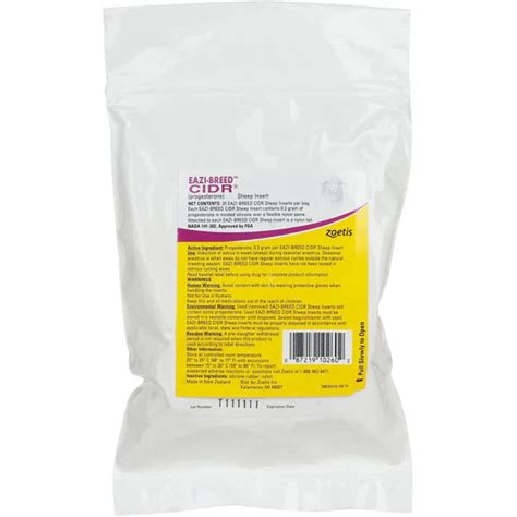 Zoetis Eazi Breed Cidr G Insert Sheep 20 Ct Bag 5 Bags Case