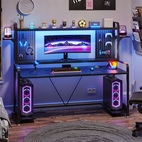 Sedeta Gaming Desk 55 Computer Desk With Hutch And Shelves Gaming