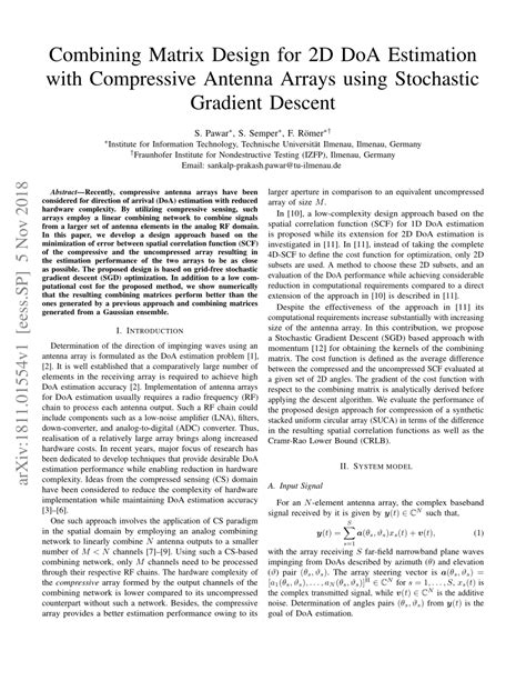 Pdf Combining Matrix Design For 2d Doa Estimation With Compressive
