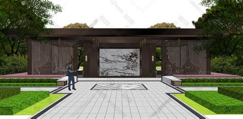 新中式居住区景观模型su模型下载 Id105925129 建e网su模型