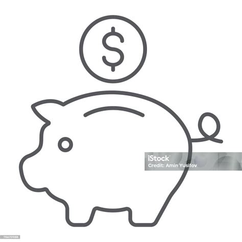 ピギーバンクの細い線のアイコン金融と銀行投資サインベクトルグラフィックス白い背景に線形パターン アイコンのベクターアート素材や画像を多数ご