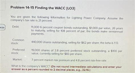 Solved Problem Finding The Wacc Lo You Are Given Chegg