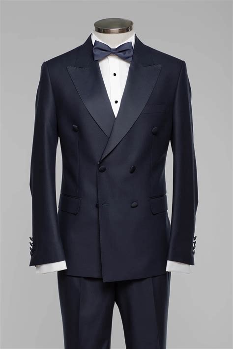 Navy Blue Slim Fit Double Breasted Tuxedo Suit Fendo