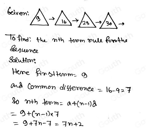 Solved The Start Of An Arithmetic Sequence Is Shown What Is The N Th Term Rule For The