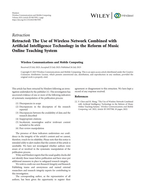 PDF Retracted The Use Of Wireless Network Combined With Artificial
