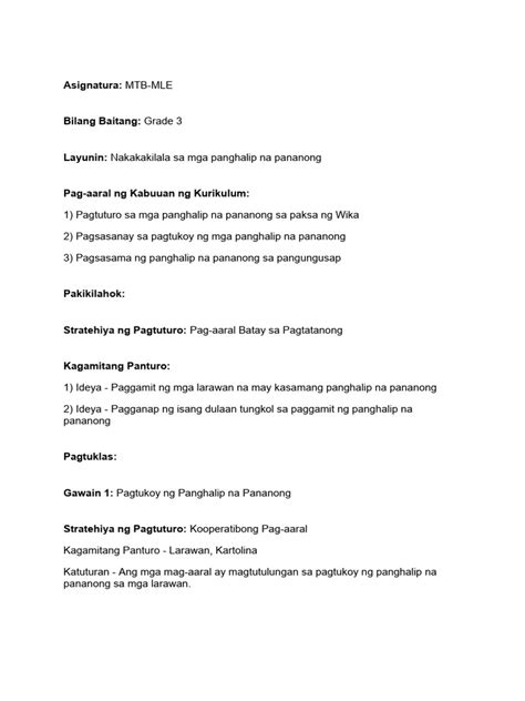 Lesson Plan Mtb3 Idetifying Interrogative Pronouns Pdf