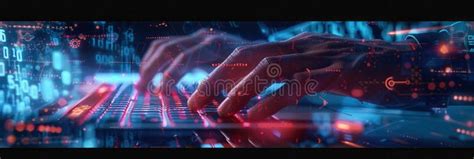 Hands Rapidly Type On A Keyboard Surrounded By An Array Of Glowing