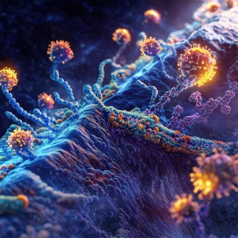 Close Up View Of Molecular Interactions Among Diverse Microbes And Their Intricate Structures At