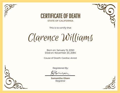Free Fake Death Certificate Design Template To Edit Online