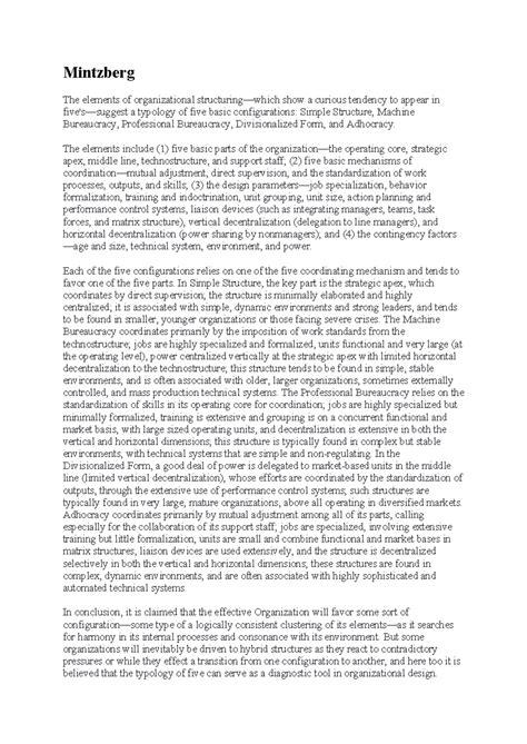 Mintzbergs Five Basic Organizational Configurations Explained