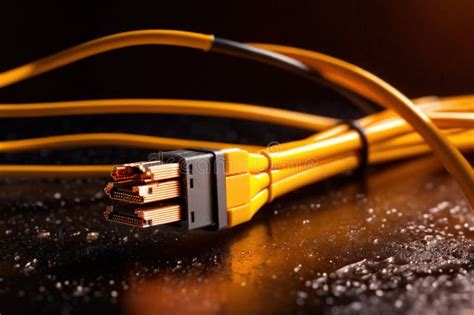 Yellow Data Cables Computer Technolocy Ict Data Transfer Wires Stock