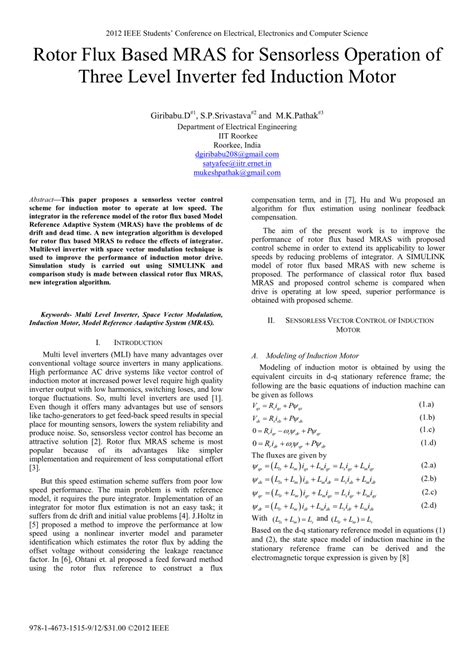 Pdf Rotor Flux Based Mras For Sensorless Operation Of Three Level