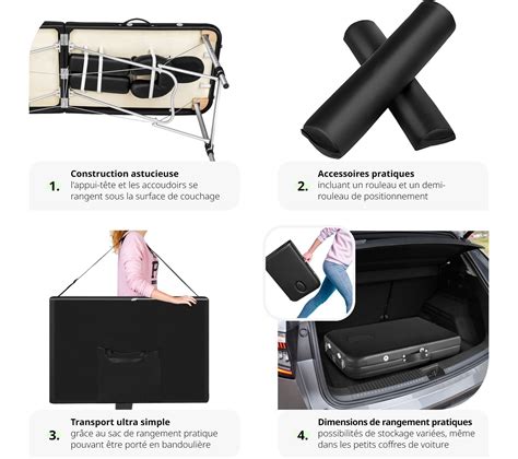 Table De Massage 3 Zones Avec Rembourrage De 5cm Et Châssis En