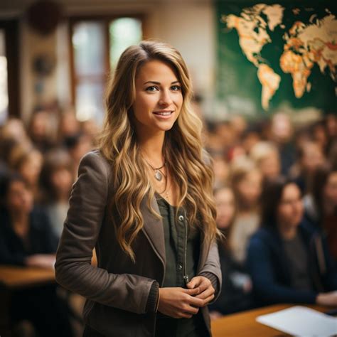 Premium Photo Photo Portrait Of Hot Smiling School Teacher In Classroom