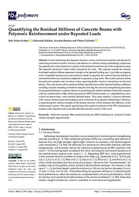 Pdf Quantifying The Residual Stiffness Of Concrete Beams With Polymeric Reinforcement Under