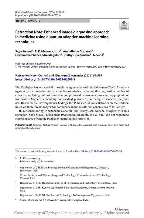 Retraction Note Enhanced Image Diagnosing Approach In Medicine Using