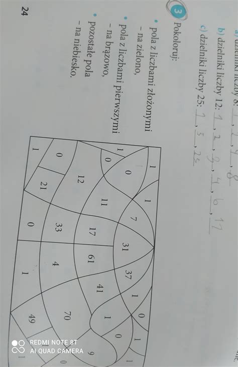 Pokoloruj Pola Z Liczbami Zlozonymi Na Zielono Brainly Pl