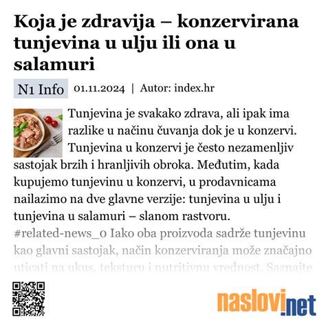 Koja je zdravija – konzervirana tunjevina u ulju ili ona u salamuri - Naslovi.net