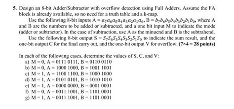 Design An Bit Adder Subtractor With Overflow Chegg