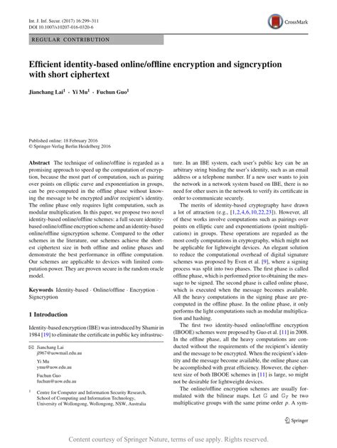 efficient identity based online offline encryption and signcryption