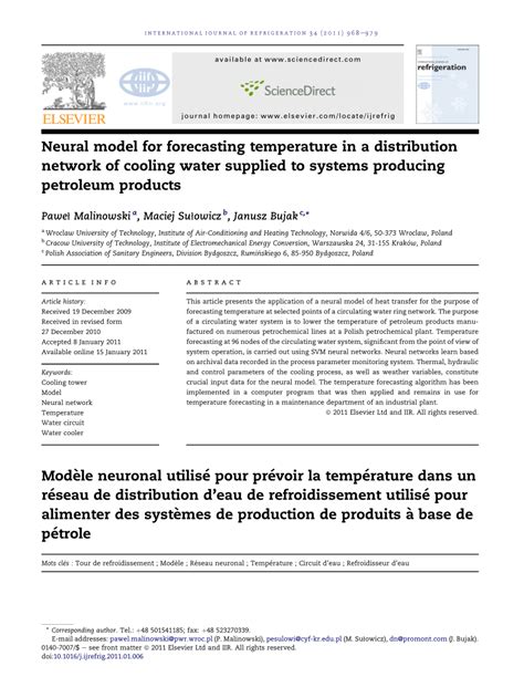 Pdf Neural Model For Forecasting Temperature In A Distribution Network Of Cooling Water