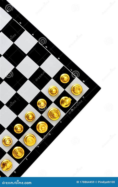 Diagonal Over View Of A Chess Board And Golden Pieces Stock Image