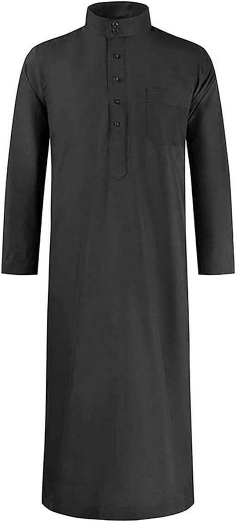 Qyuu Mens Saudi Arabic Thobe Jubba Dishdasha Long Sleeve Robe Ramadan