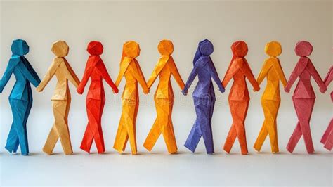 Colorful Paper Figures Holding Hands Symbolize Teamwork And Unity Stock Image Image Of Paper
