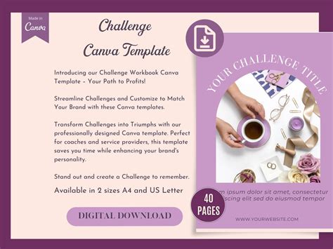 Challenge Workbook Canva Template Client Management Canva Ebook Workbook Template Challenge