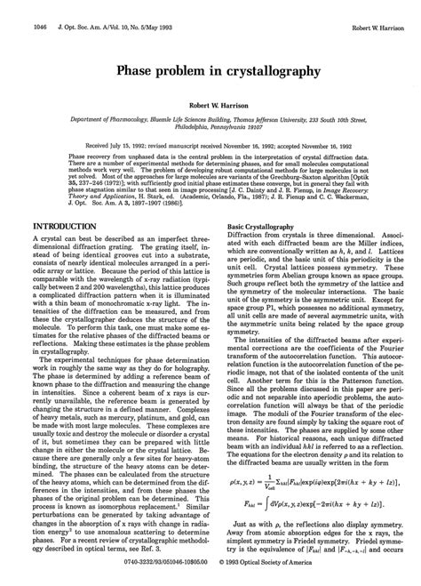 Phase Problem In Crystallography Request Pdf