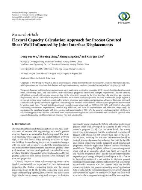 Pdf Flexural Capacity Calculation Approach For Precast Grouted Shear