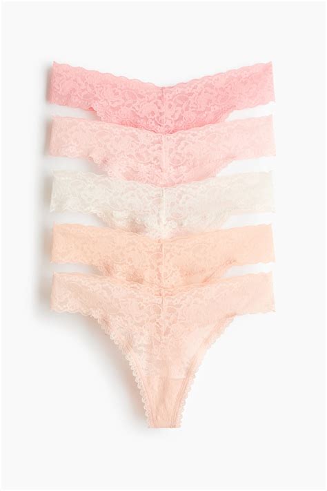 Womens Powder Pink Pink 5 Pack Lace Thong Briefs Handm Gb