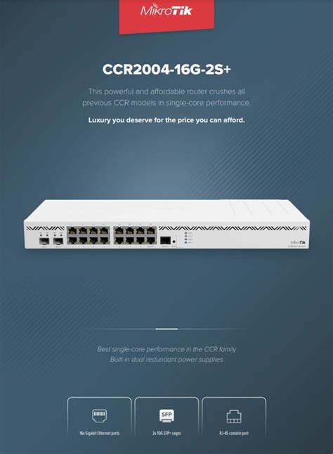 Mikrotik Ccr2004 16g 2s Cloud Router 1u Rackmount 16xgigabit Ethernet 2xsfp Cage 4 Cores X