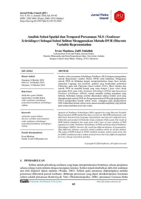 pdf analisis solusi spatial dan temporal persamaan nls nonlinear
