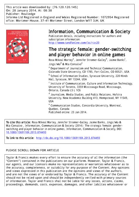 PDF The Strategic Female Gender Switching And Player Behavior In Online Games